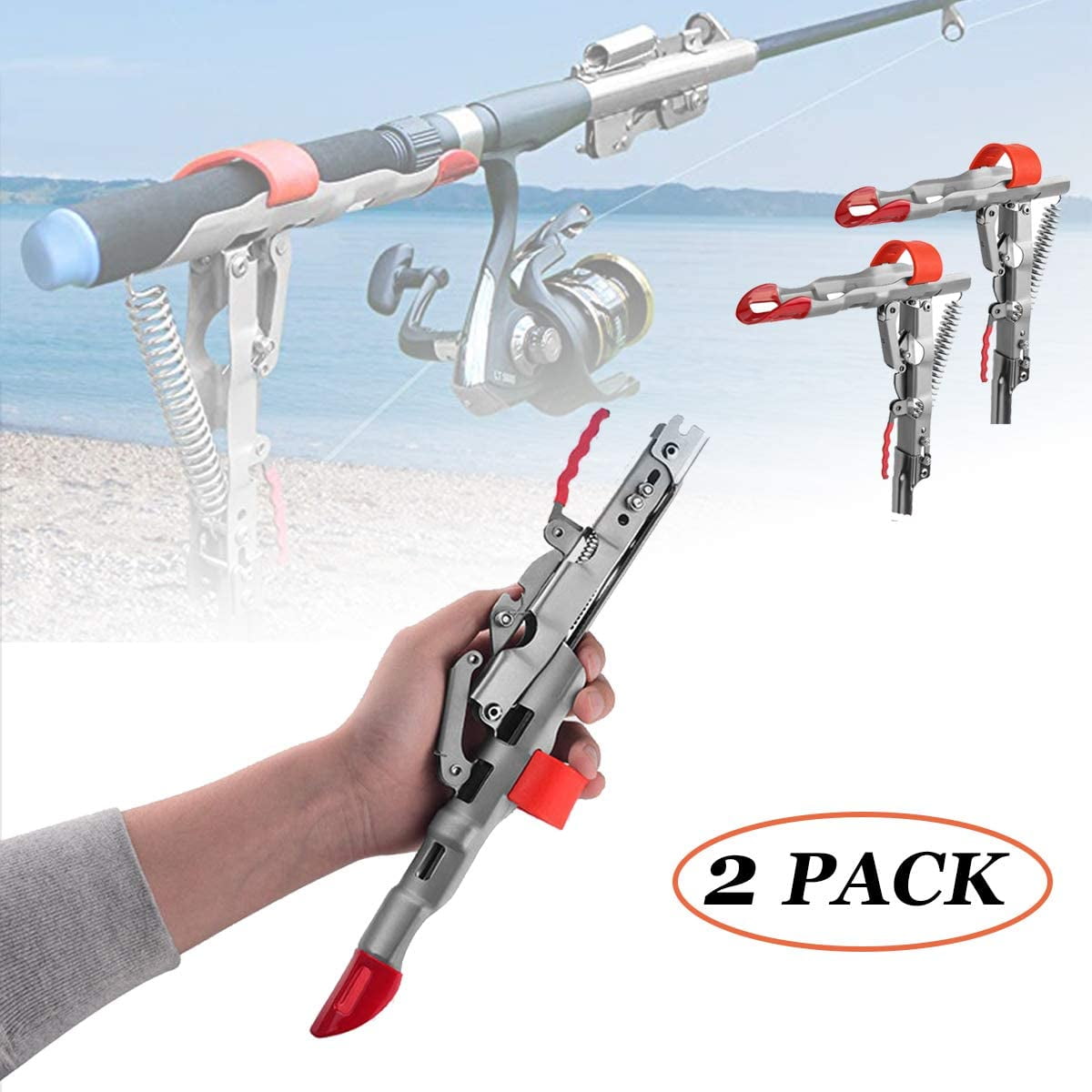 2 Pack Automatic Spring Fishing Rod Holder Stainless Steel Rod Stand ...
