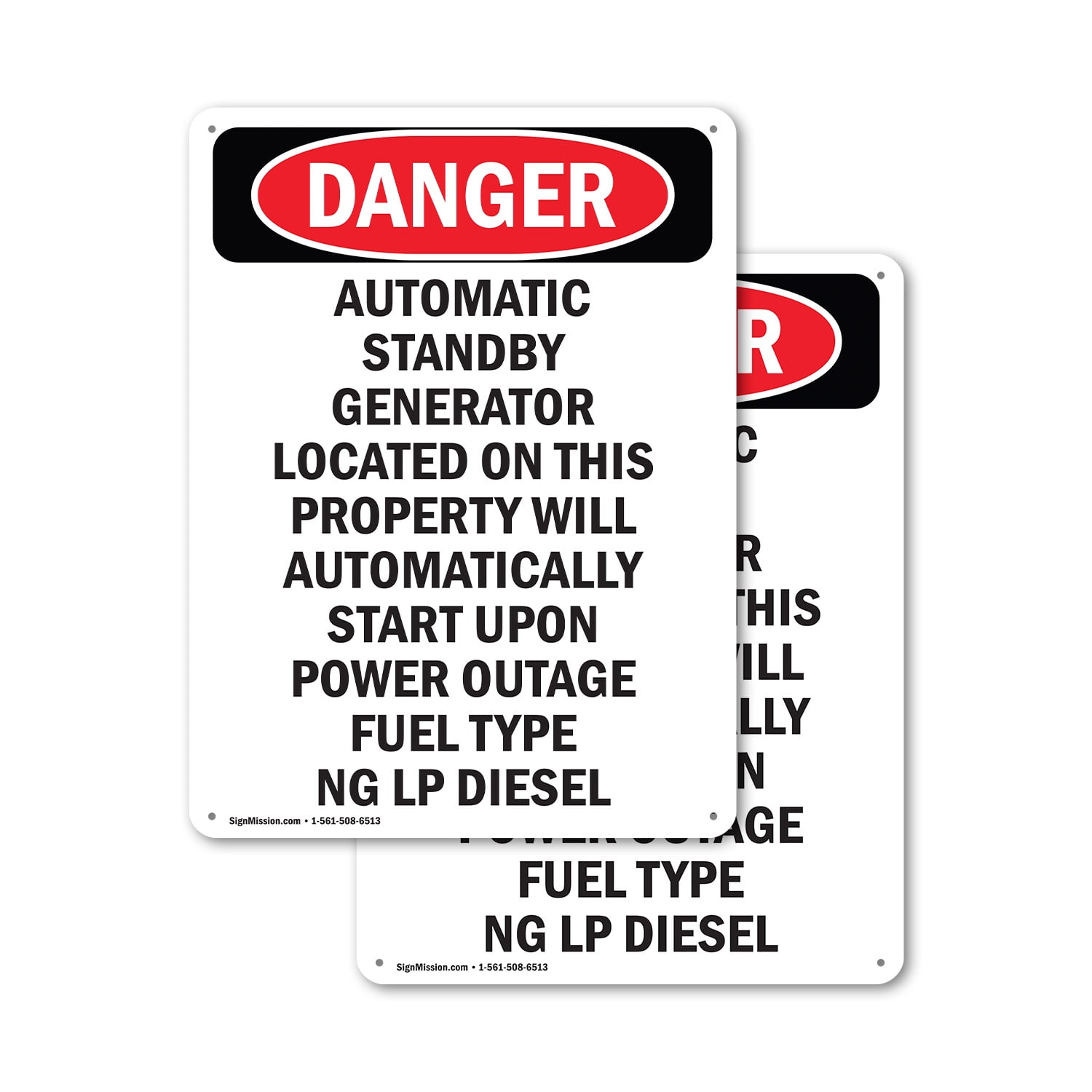 (2 Pack) Automatic Standby Generator Located OSHA Danger Sign 18 Inch X ...