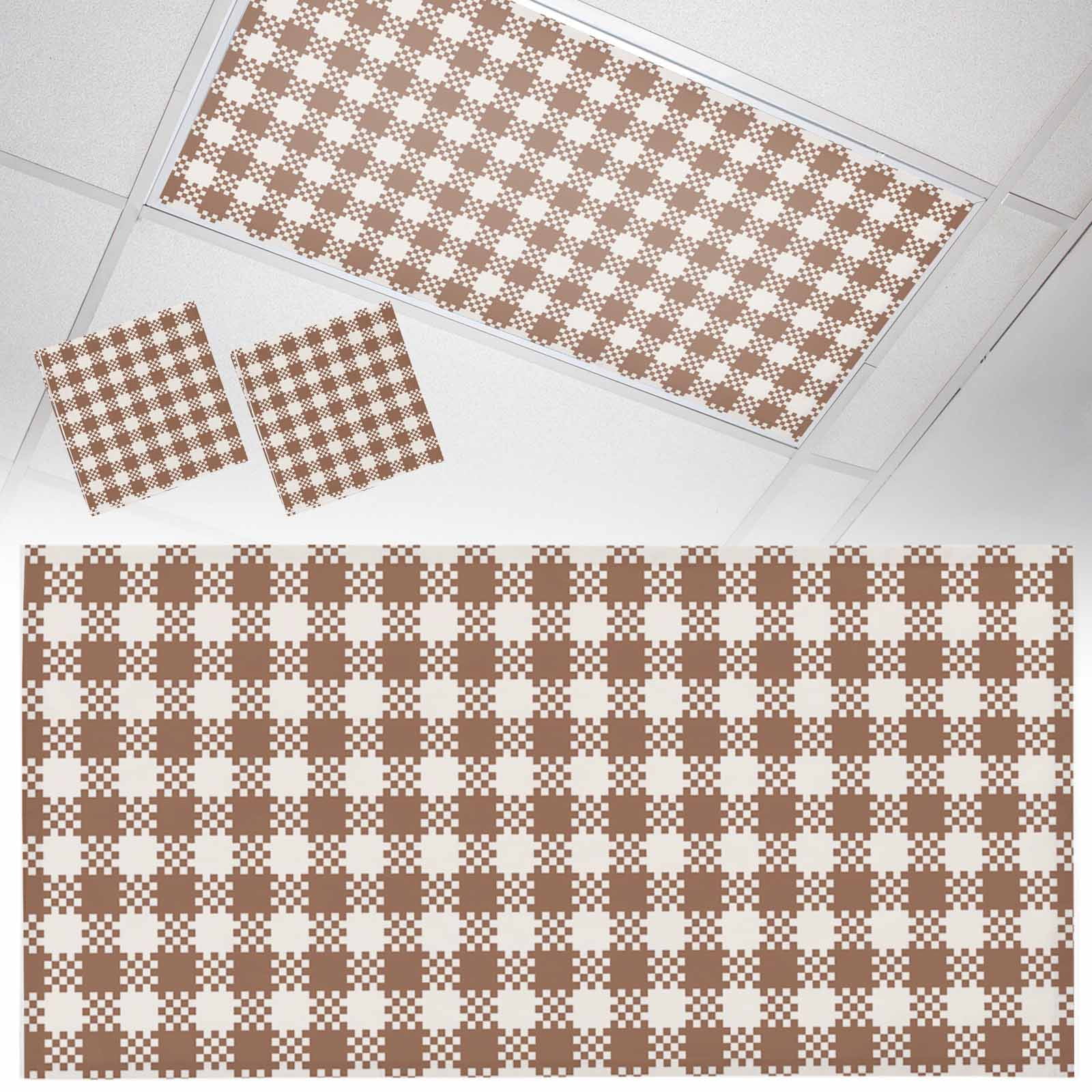 2 Pack Autunm Brown Fluorescent Light Covers for Ceiling Lights Lattice ...