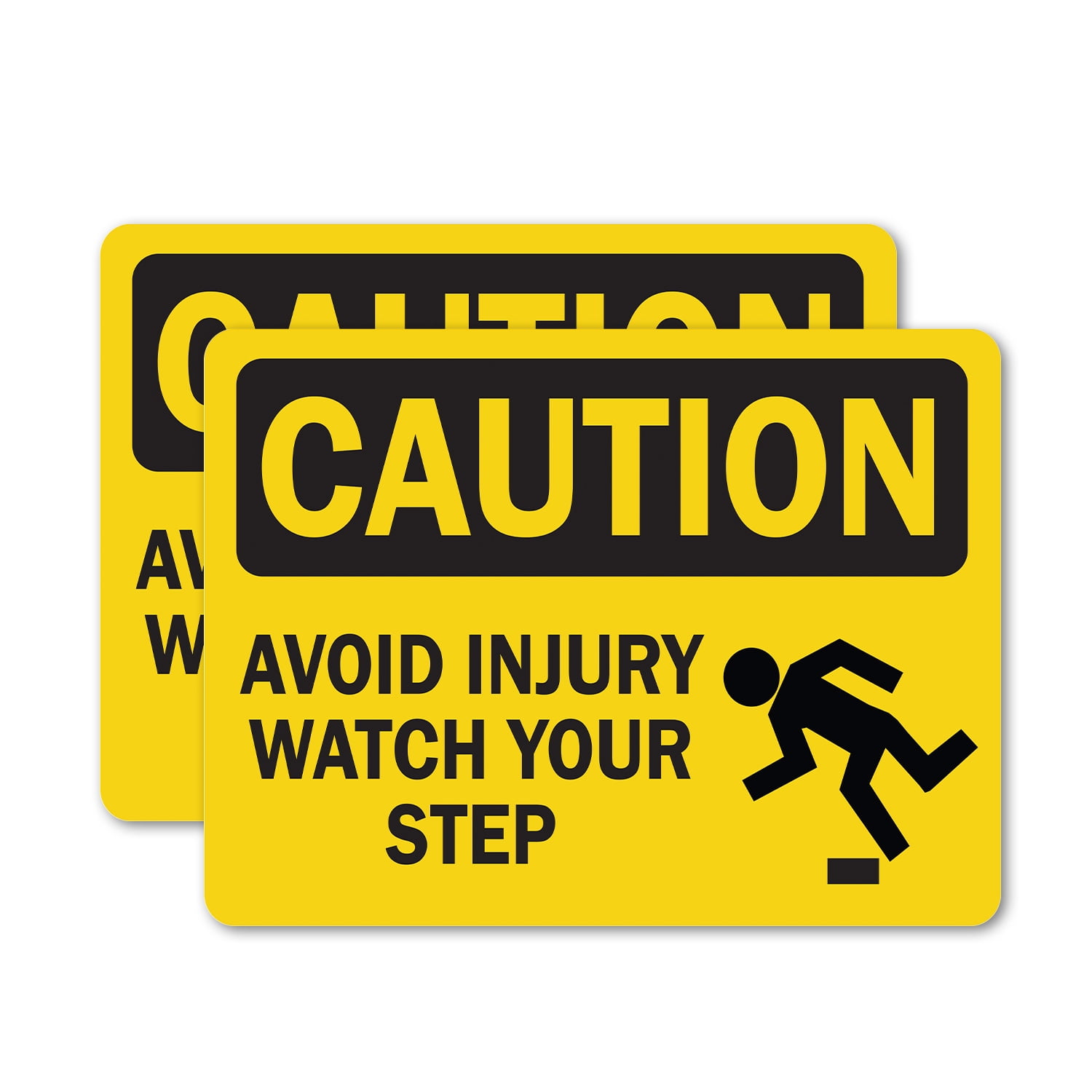 (2 Pack) Avoid Injury Watch Your Step with Graphic OSHA Caution Sign ...