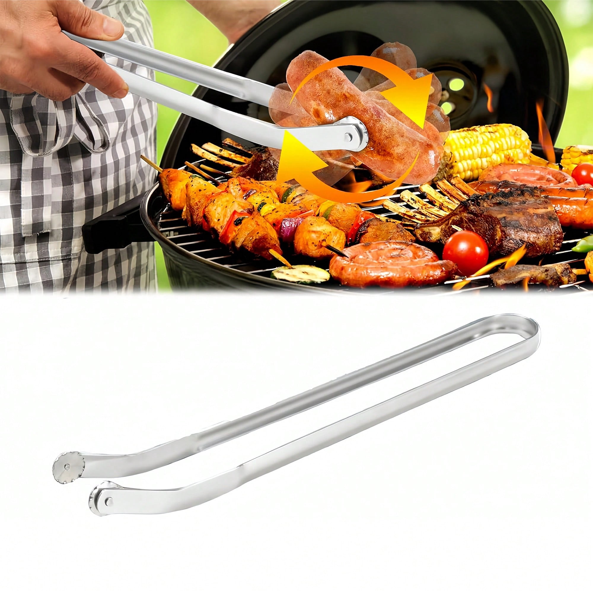 2 Pack BBQ Sausage Turning Tongs, 2024 New Stainless Steel BBQ Kitchen ...