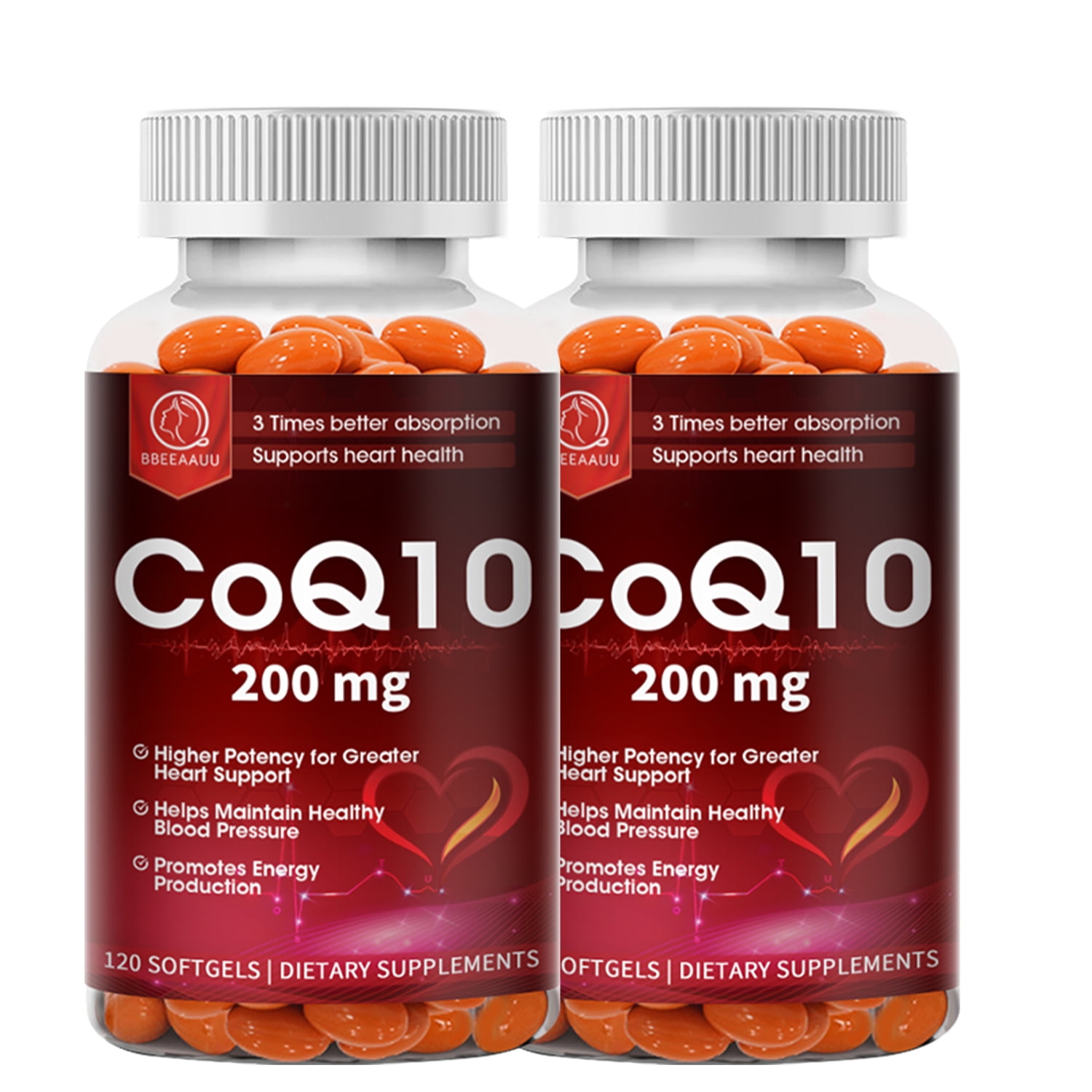 (2 Pack)BEAU COQ10 Coenzyme Q10 200 mg Softgels,Vegetarian Capsules ...