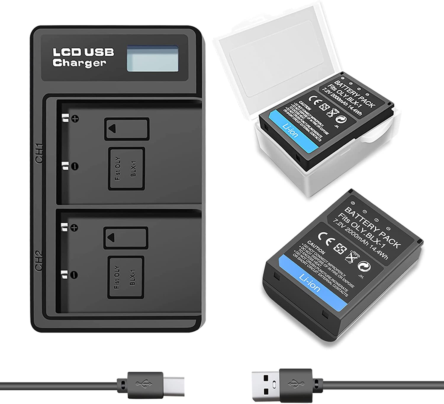 2 Pack BLX-1 Batteries（7.2V 2000mah 14.4wh）and LCD Display Dual Battery ...