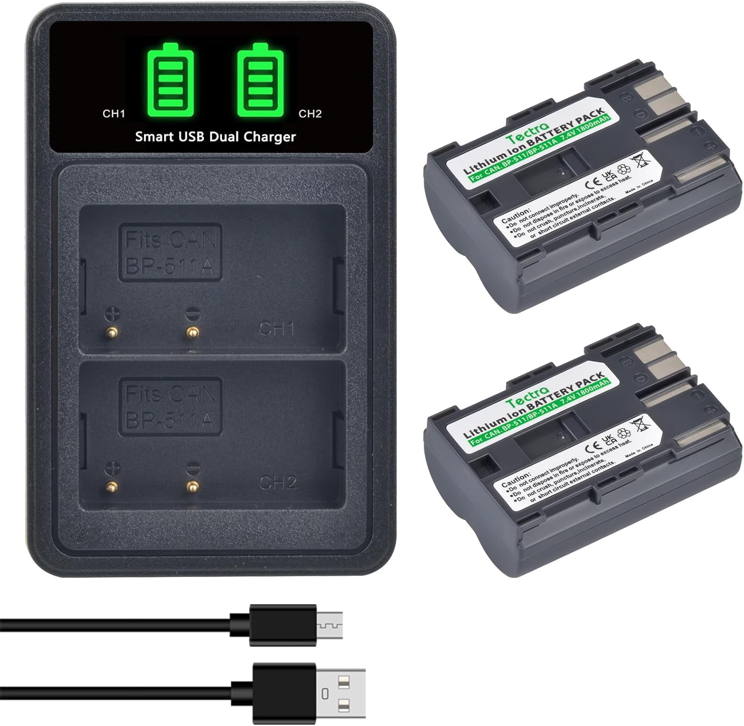 2-Pack BP-511 BP-511A Battery and Charger for EOS 40D 50D 10D 20D 20Da ...