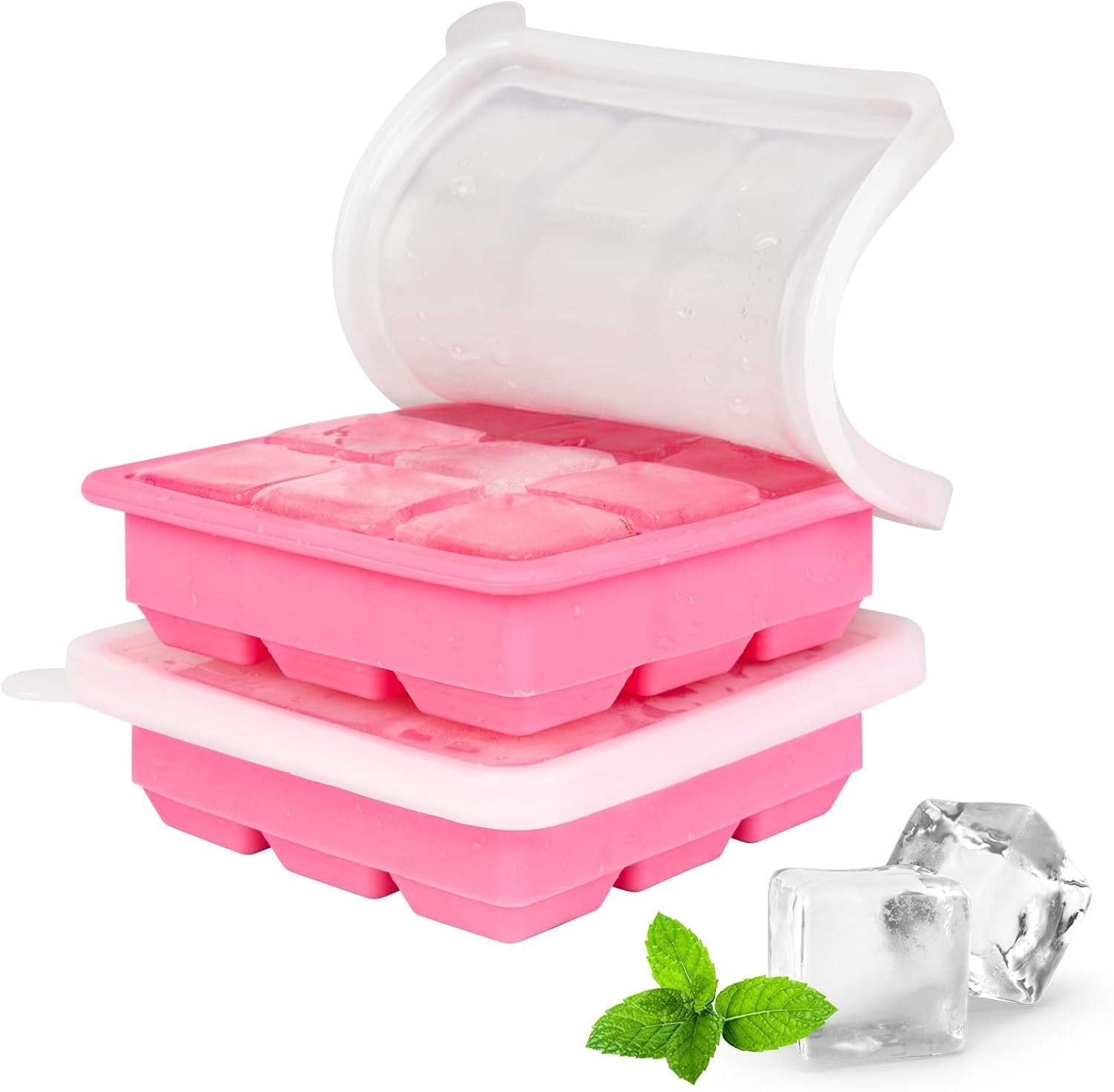 2 Pack BPA Free Small Orange Silicone Ice Trays with Lids, Square Ice ...