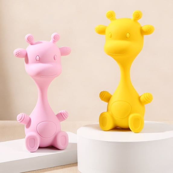 2 Pack Baby Rattles 0-6 months Soft Fawn Silicone Teether Rattles for ...