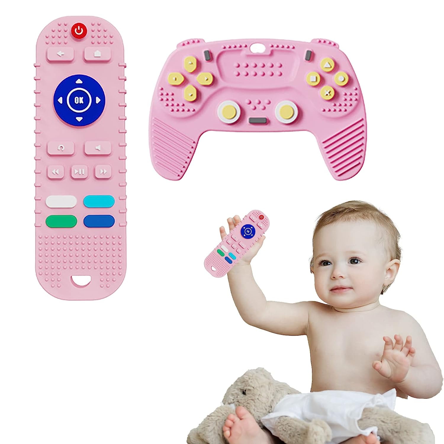 2-Pack Baby Teether Toys Silicone Toddler, Educational Sensory Toy Chew ...