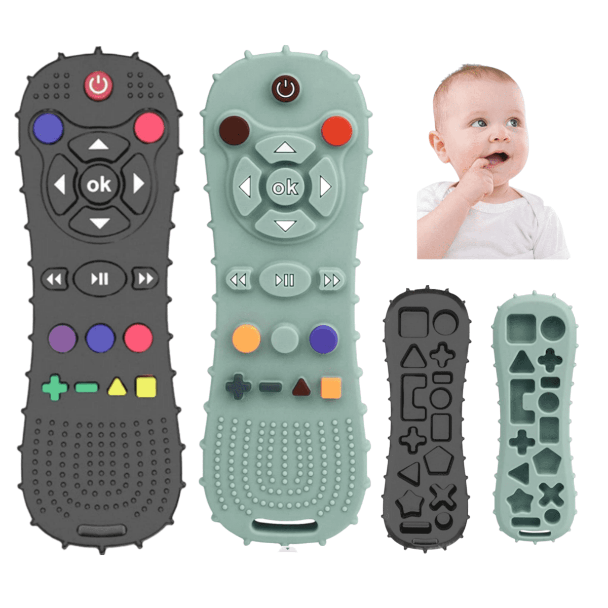 2-Pack Baby Teething Toys for Babies 3-18 Months, Silicone Baby Remote ...