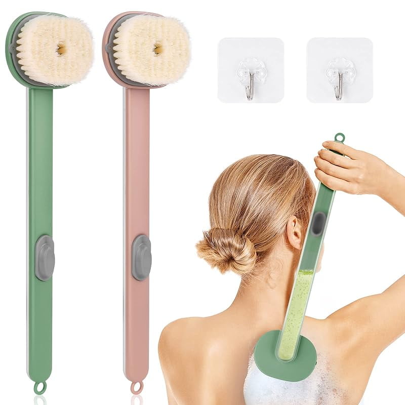 2 Pack Back Scrubber for Shower, Long Handled Shower Brush with Soap ...
