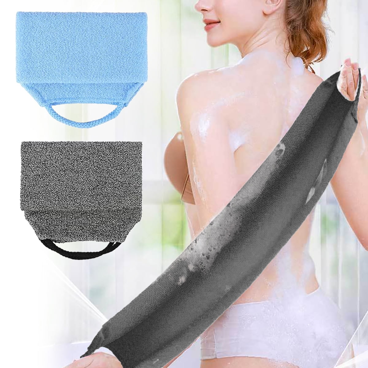 2 Pack Back Scrubber for Shower, Stretchable Nylon Exfoliating Body Scrubber Washcloth Towel ...