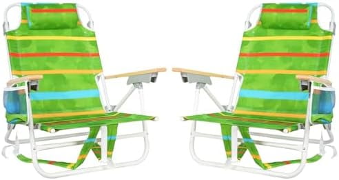 2 Pack Backpack Beach Chairs for Adults Capacity 300 Lb Low 5 Position ...