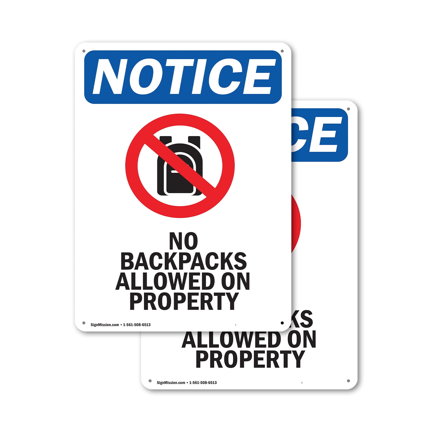 (2 Pack) No Backpacks Allowed OSHA Notice Sign 12 Inch X 18 Inch Indoor ...