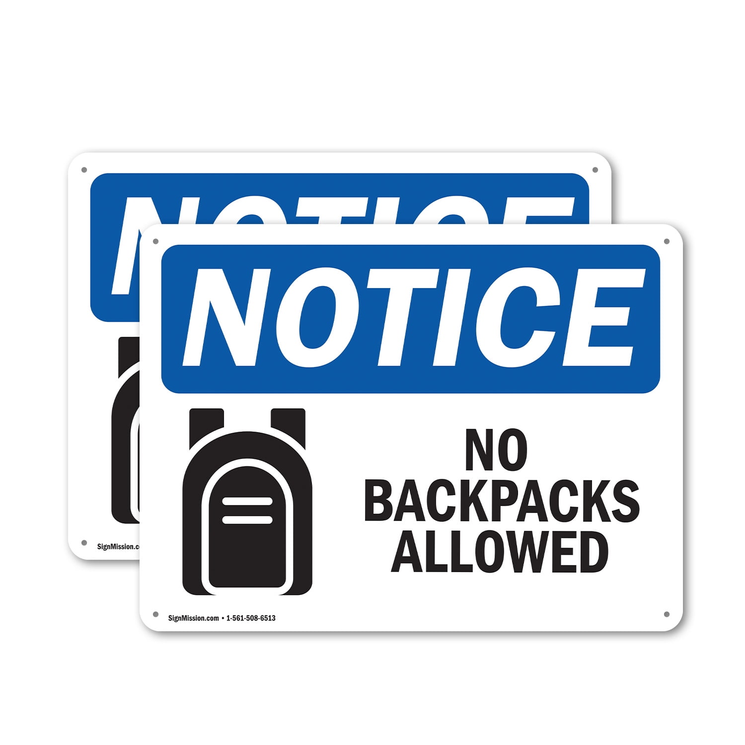 (2 Pack) No Backpacks Allowed OSHA Notice Sign 14 Inch X 10 Inch Indoor ...