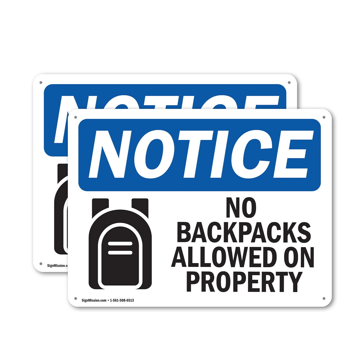 (2 Pack) No Backpacks Allowed On Property OSHA Notice Sign 24 Inch X 18 ...