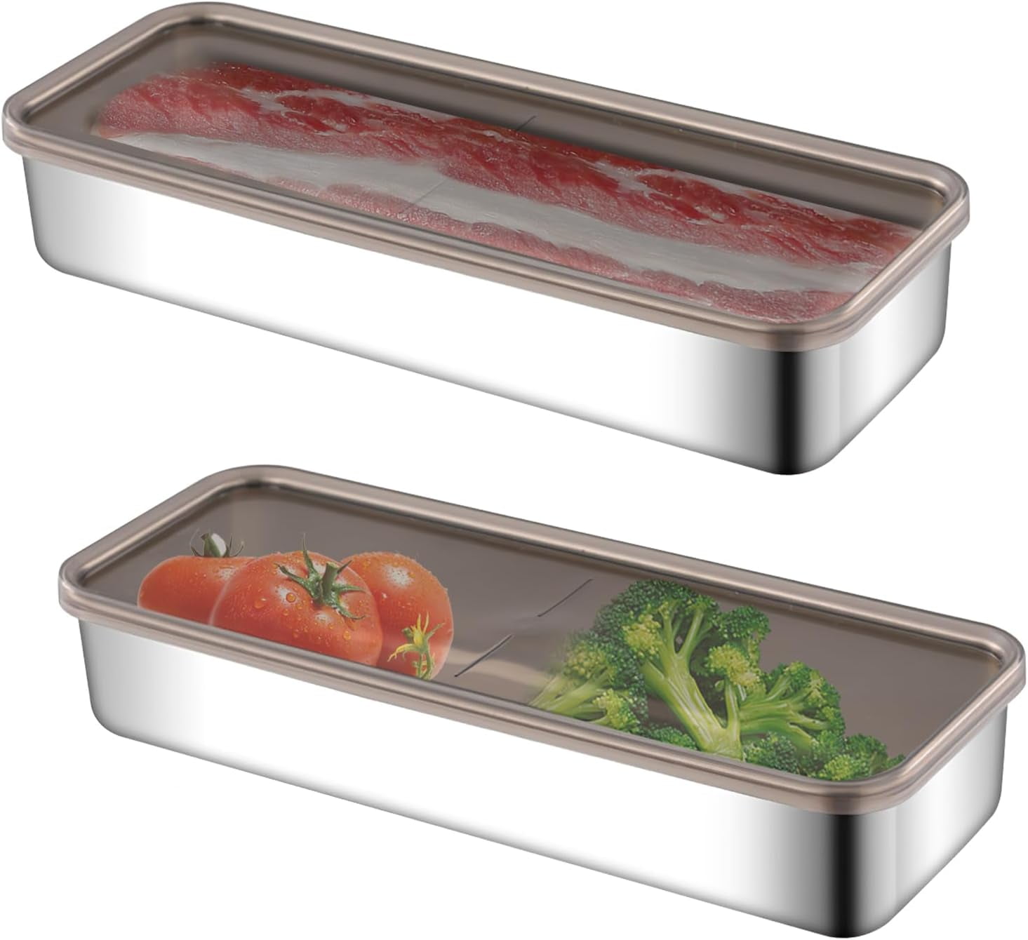 2 Pack Bacon Container for Refrigerator, 304 Stainless Steel Airtight ...