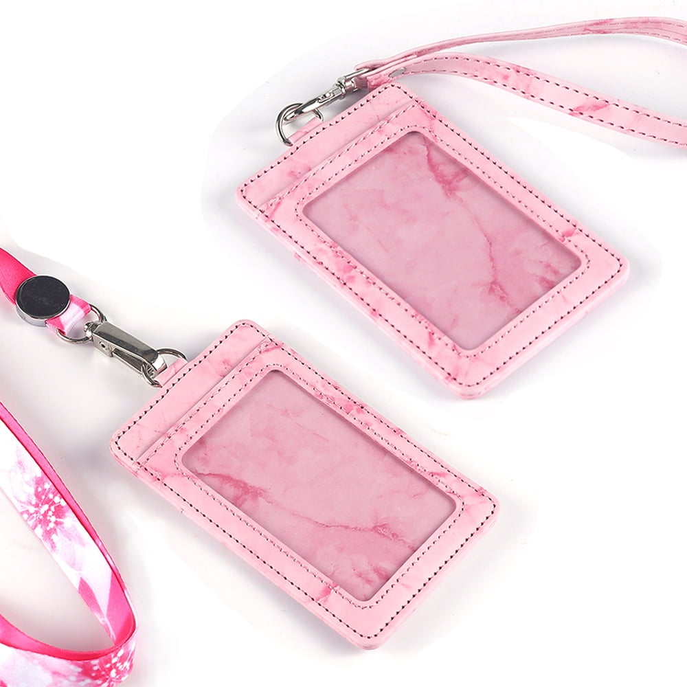 2 Pack Badge Holders, Vertical PU Leather ID Badge Card Holder with ID ...