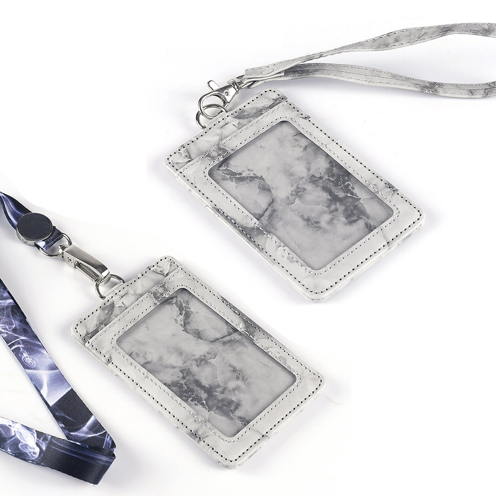 2 Pack Badge Holders, Vertical Pu Leather Id Badge Card Holder With Id ...