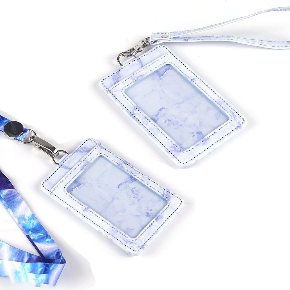 2 Pack Badge Holders, Vertical PU Leather ID Badge Card Holder with ID ...