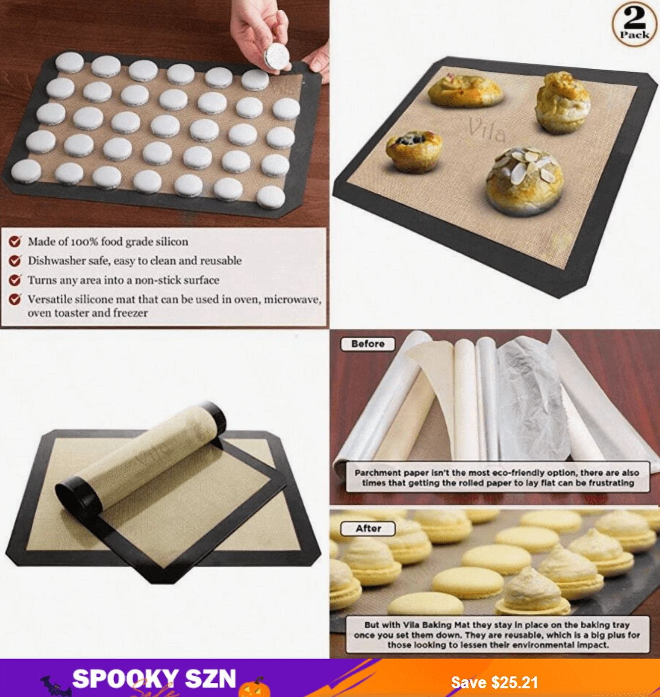 2 Pack Baking Mats 12 X 17 Tray Pan Liner For Healthy Dishes Reusable ...
