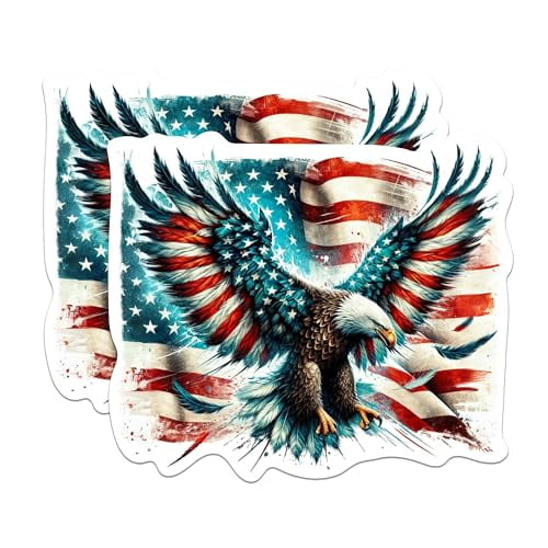 (2 Pack) Bald Eagle American Flag USA Stickers - Patriotic US Flag ...
