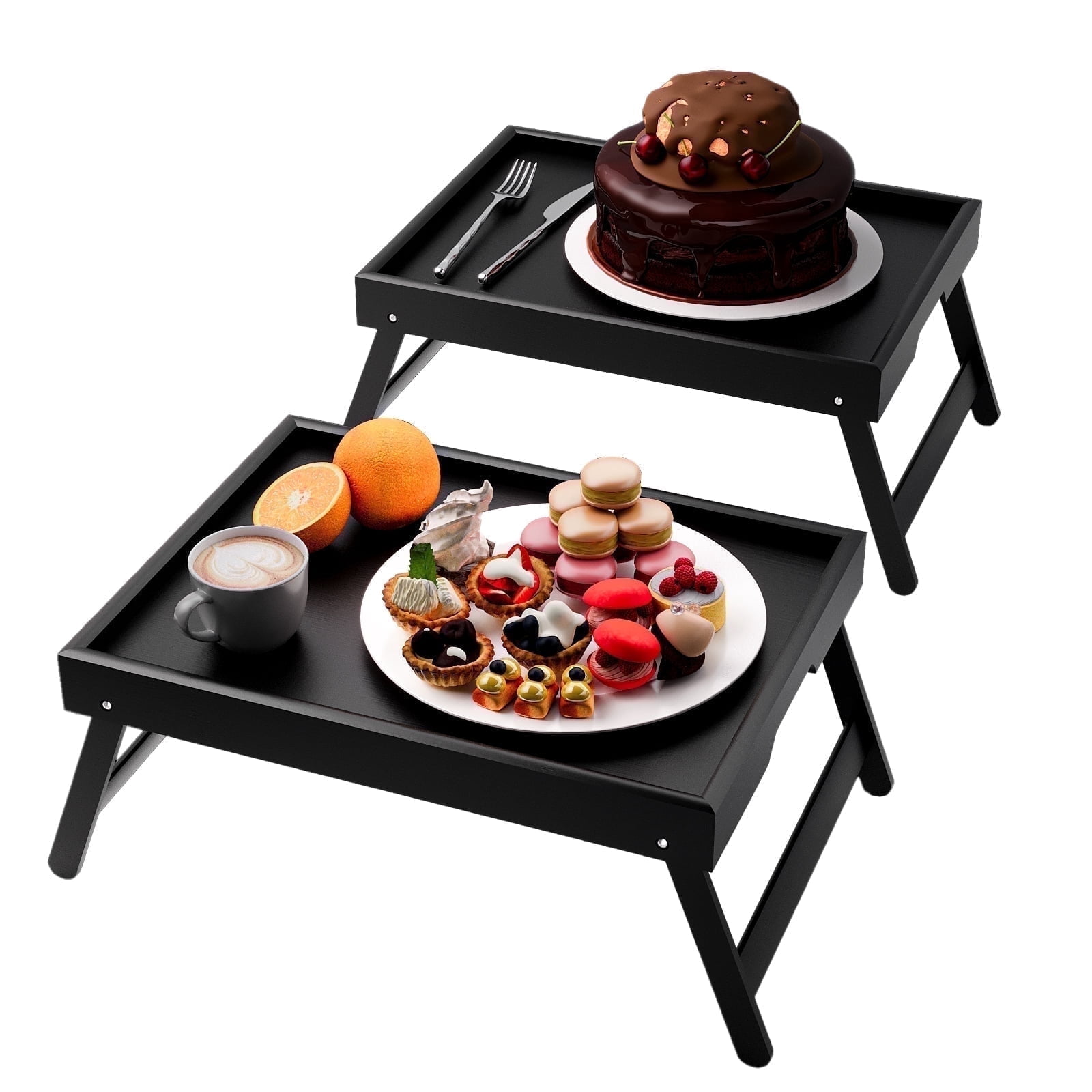 Danfoxer 2 pack Bamboo Bed Tray Table with Folding Legs,Breakfast Trays ...