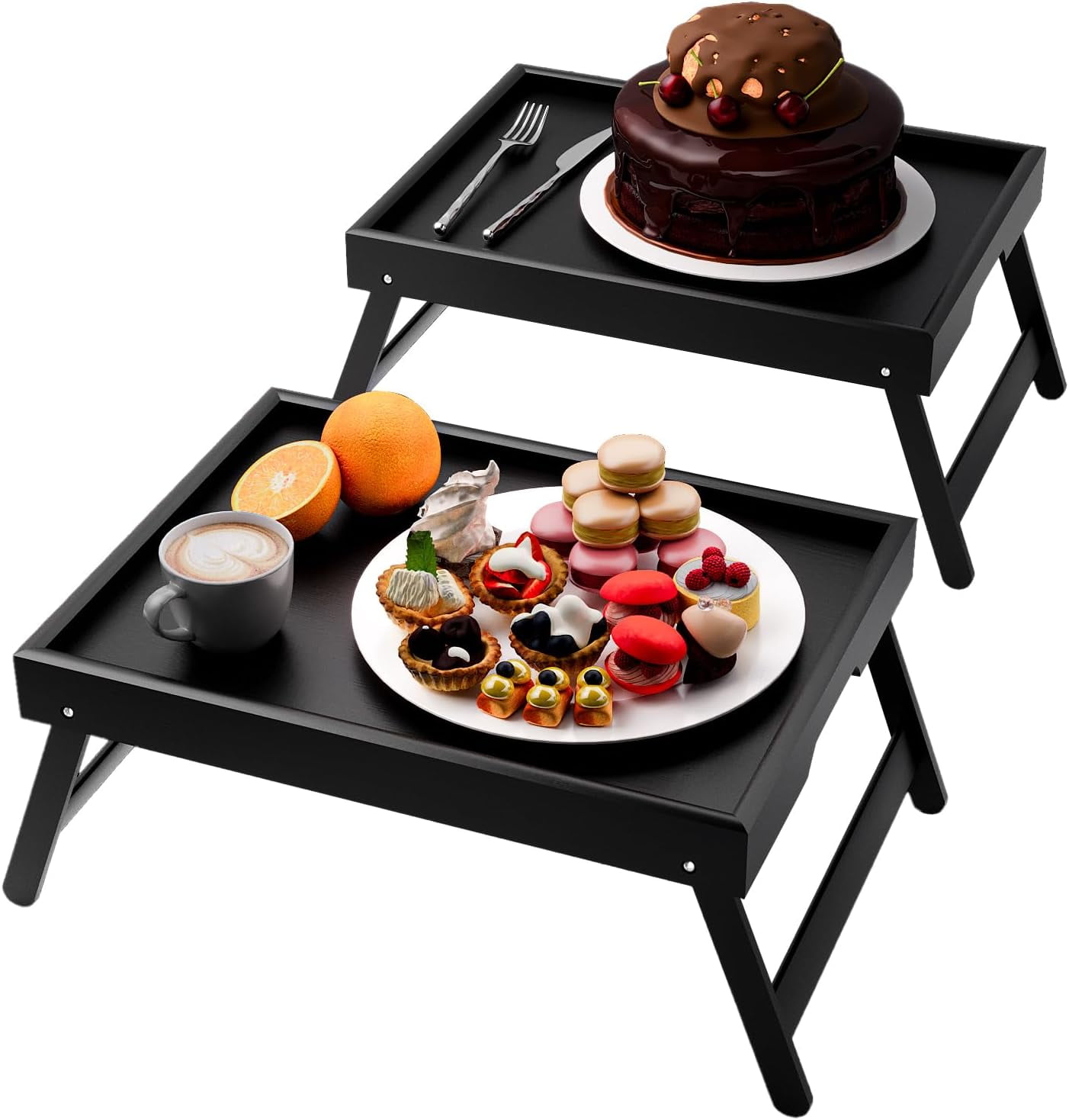 2 Pack Bamboo Bed Tray Table with Folding Legs,Breakfast Trays,Serving ...