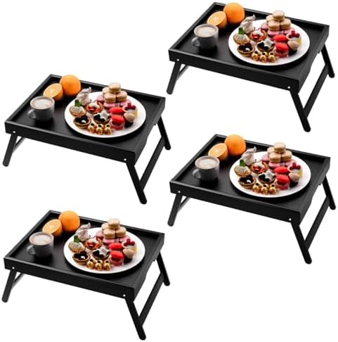 2 Pack Bamboo Bed Tray Table with Folding Legs,Breakfast Trays,Serving ...