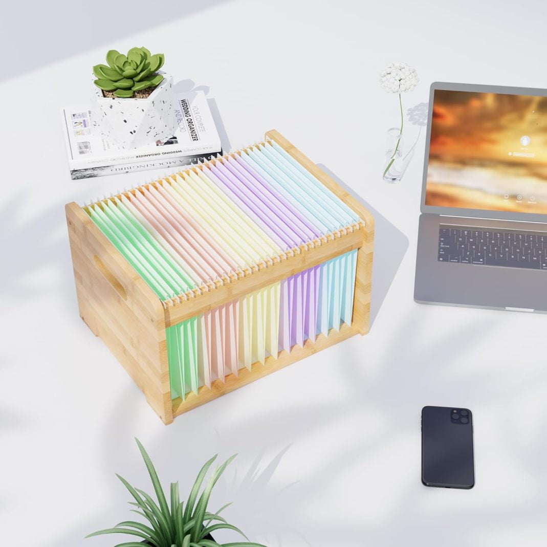2 Pack Bamboo Hanging File Organizer, Office Desk File Organizer for ...