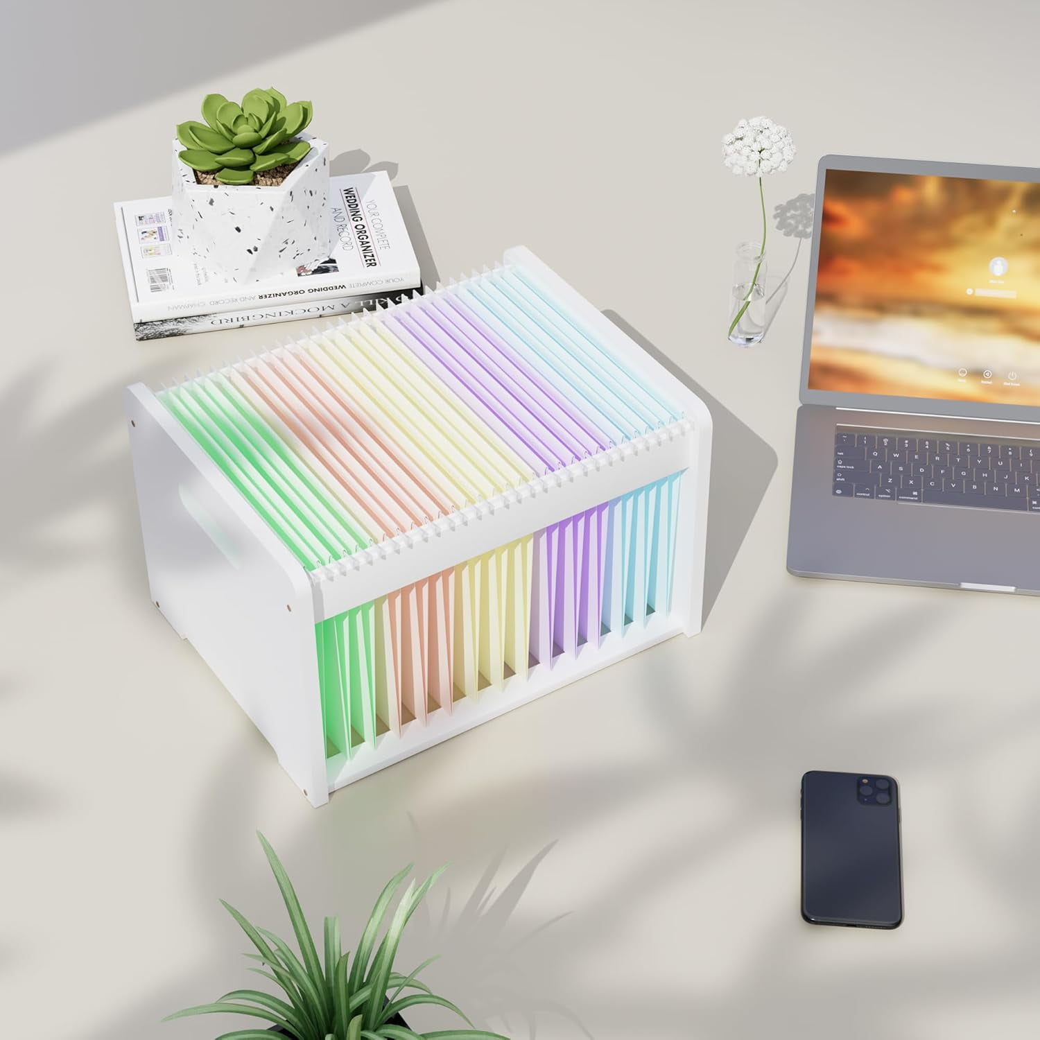 2 Pack Bamboo Hanging File Organizer, Office Desk File Organizer for ...