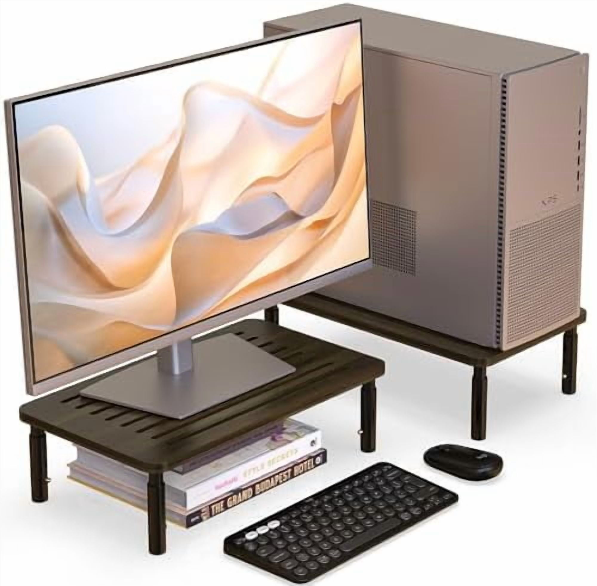 2 Pack Bamboo Monitor Stand Riser, 4 Adjustable Height, Laptop Stand ...