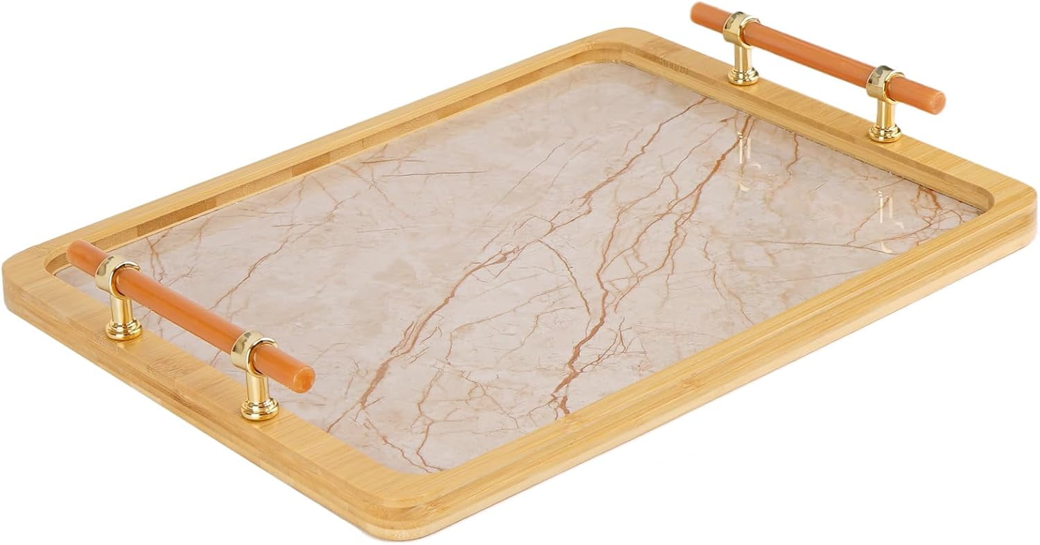 2 Pack Bamboo Serving Tray with Handles, Portable Bed Tray for ...