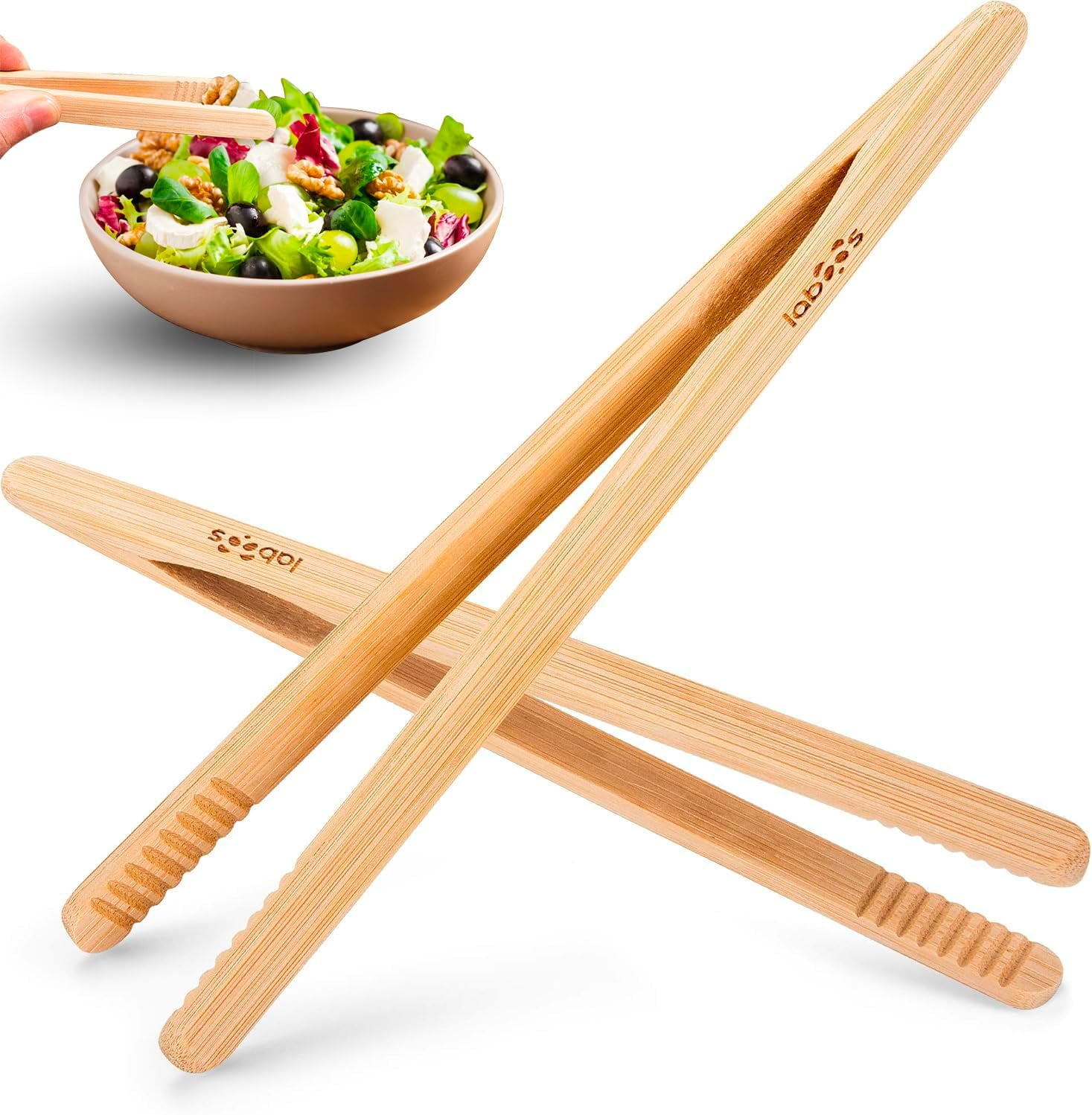 2-Pack Bamboo Toast Tongs 8.7” – Natural Bamboo Tongs for Toaster, Oven ...