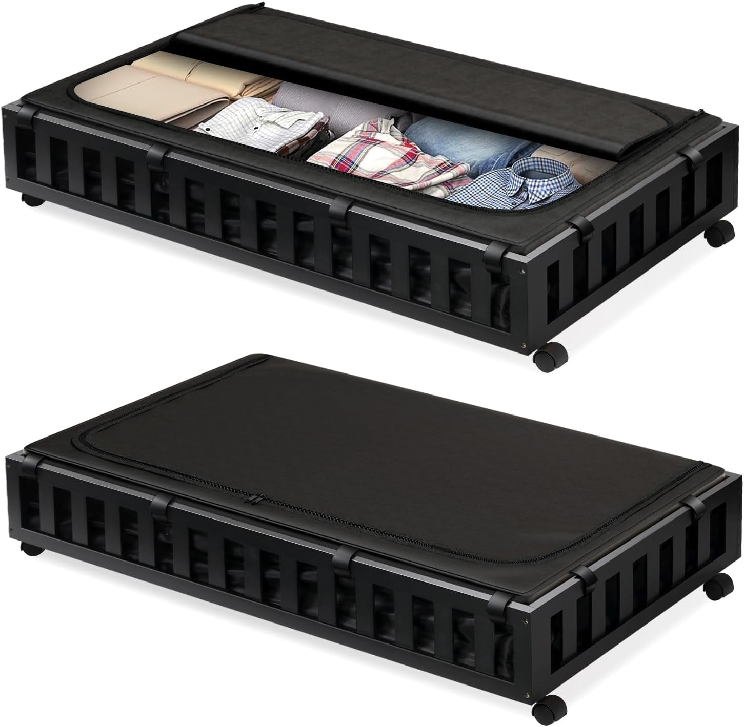 2 Pack Bamboo Under Bed Storage with Wheels, 39”x20”x7.8” Lager Under ...