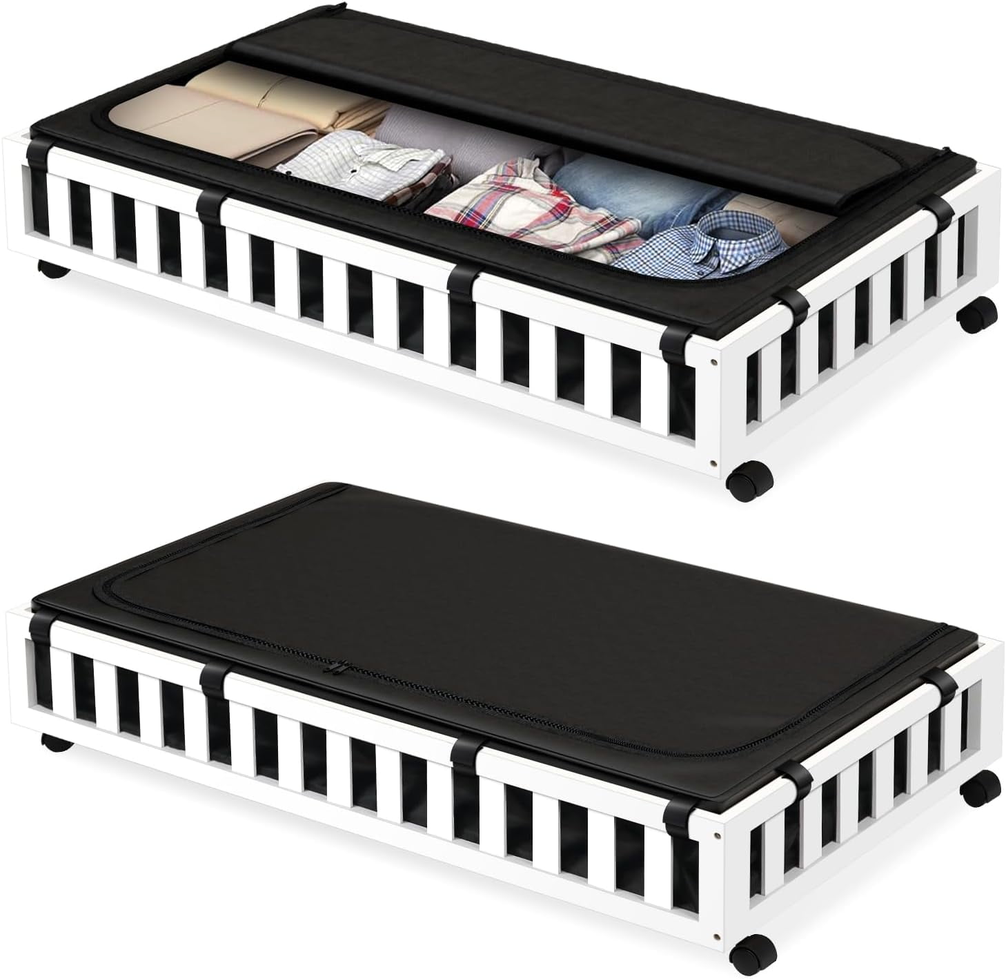 2 Pack Bamboo Under Bed Storage with Wheels, 39”x20”x7.8” Lager Under ...