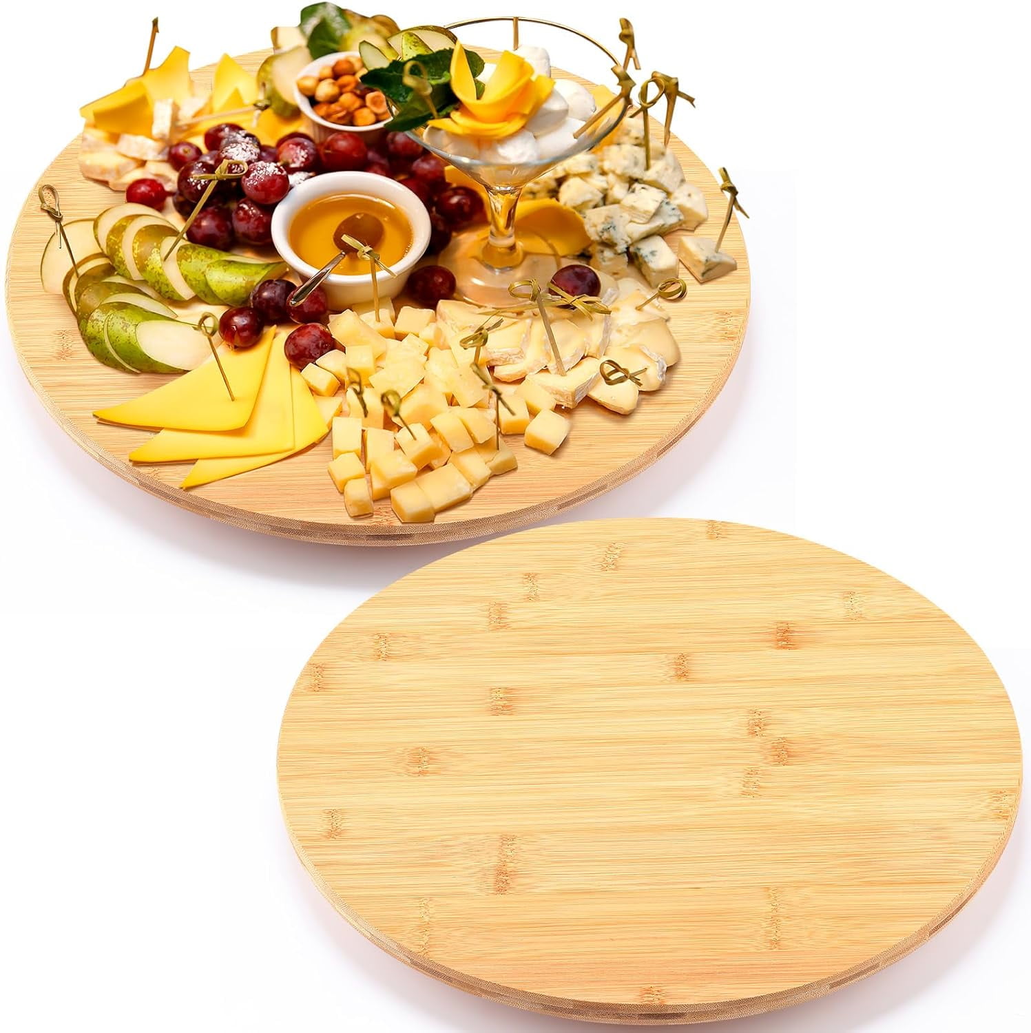 2 Pack Bamboo Wood Rotating Turntable Organizer Wooden Charcuterie ...