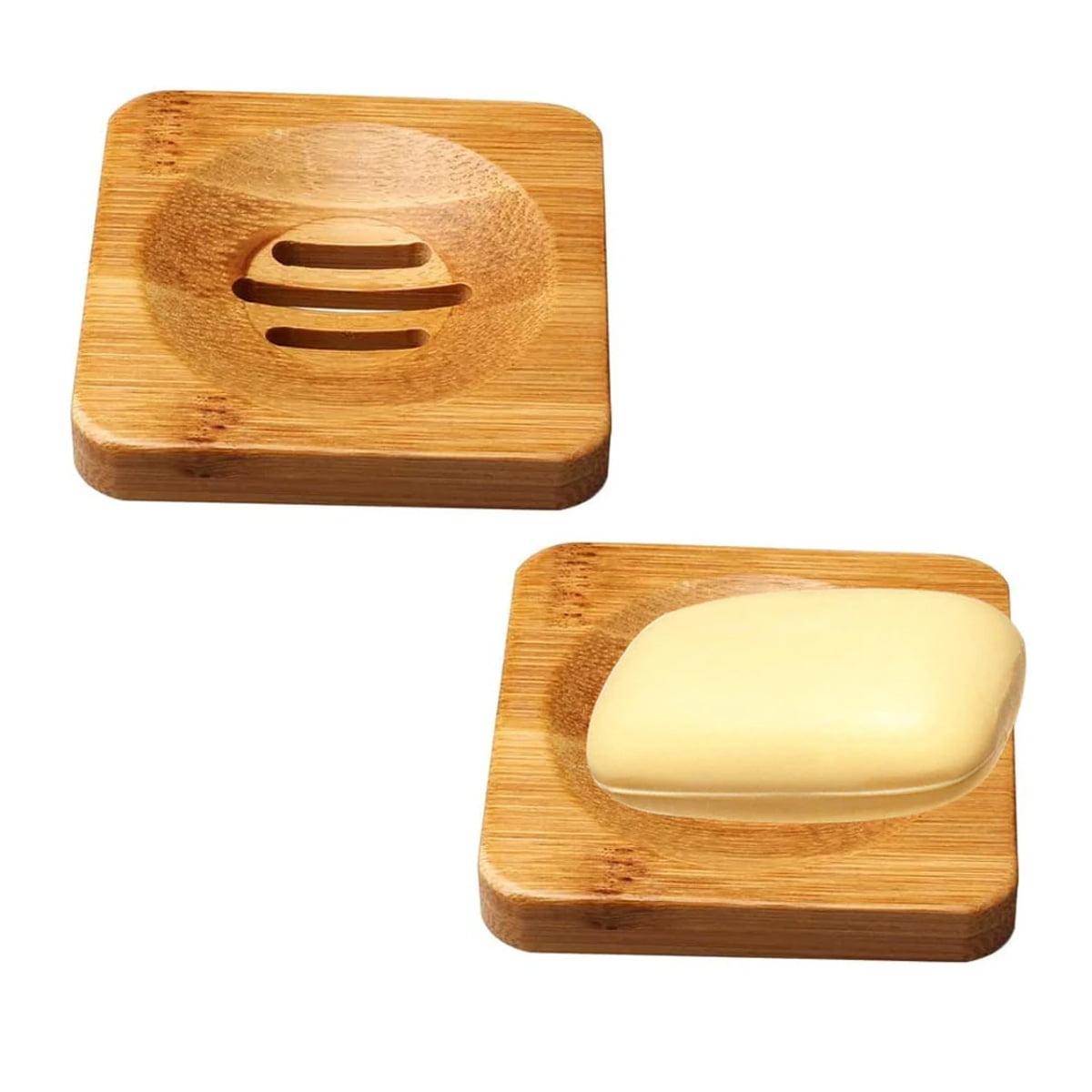 2 Pack Bamboo Wood Soap Dish, Bar Soap Holder For Shower Bathroom ...