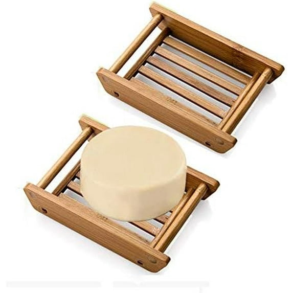2 Pack Bamboo Wooden Soap Dish Shower Soap Storage Holder Saver Soap ...