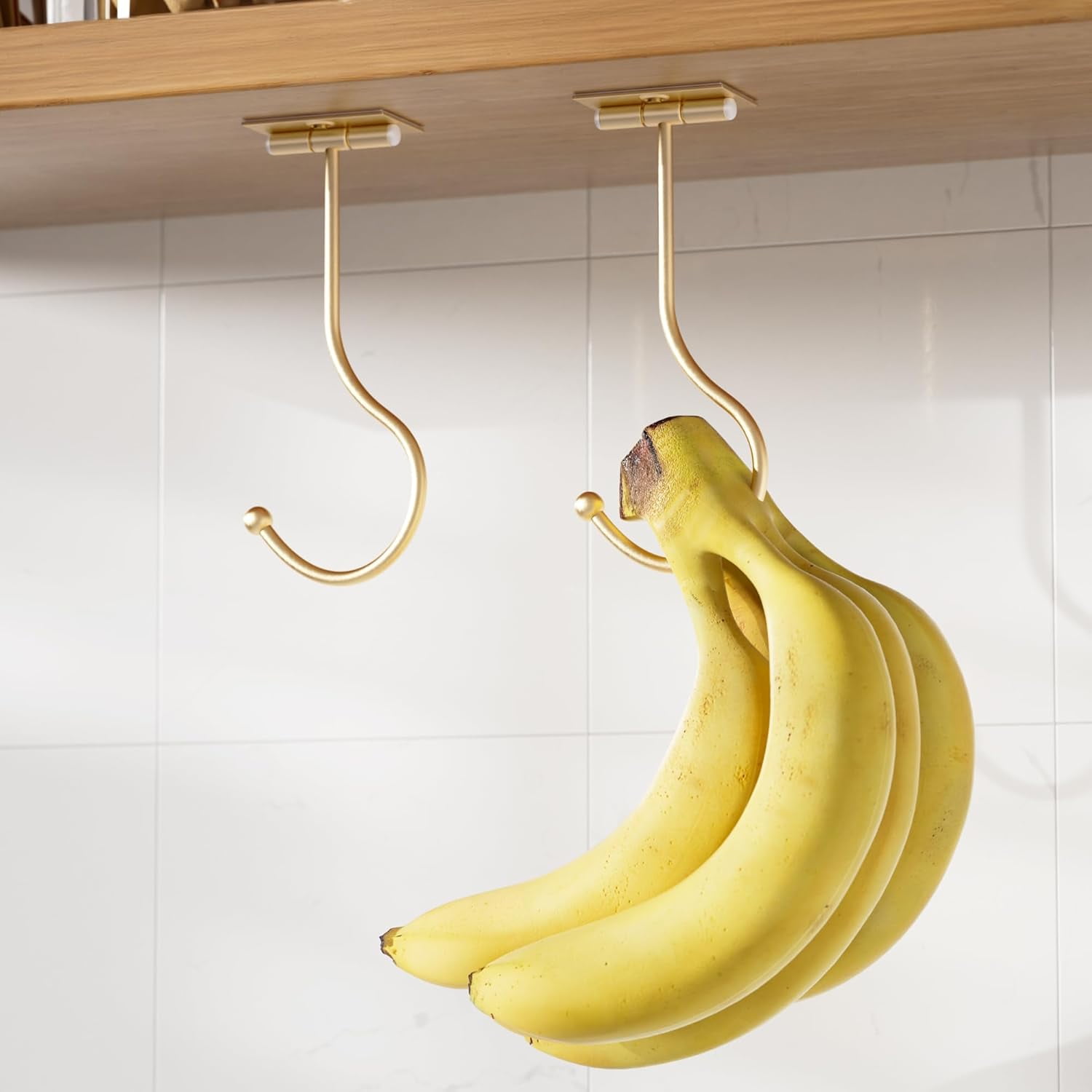 2-Pack Banana Hook Under Cabinet: Adhesive Banana Holder,Metal Banana ...