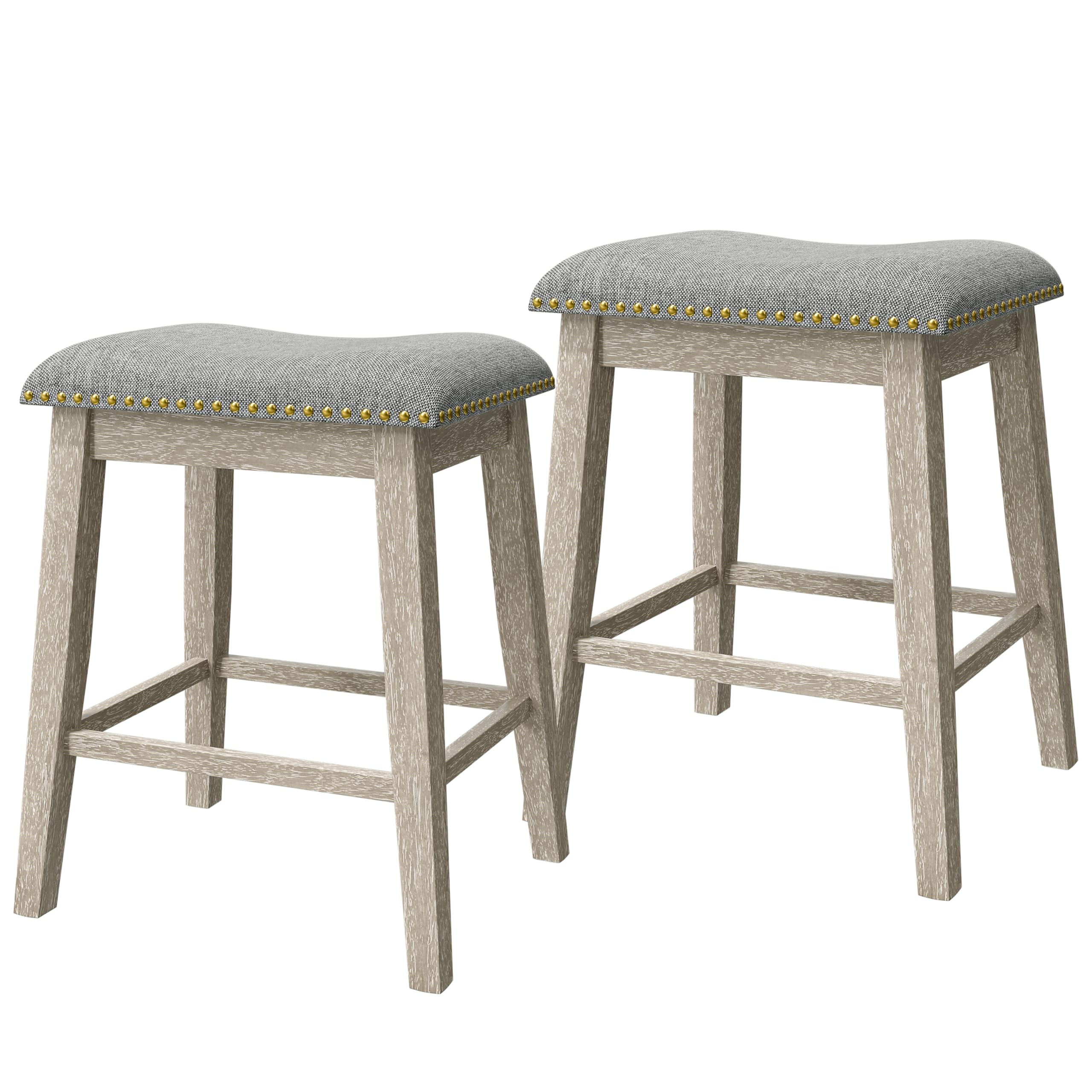 2 Pack Bar Stools 24 Inch Counter Height, Backless Saddle Stools with ...