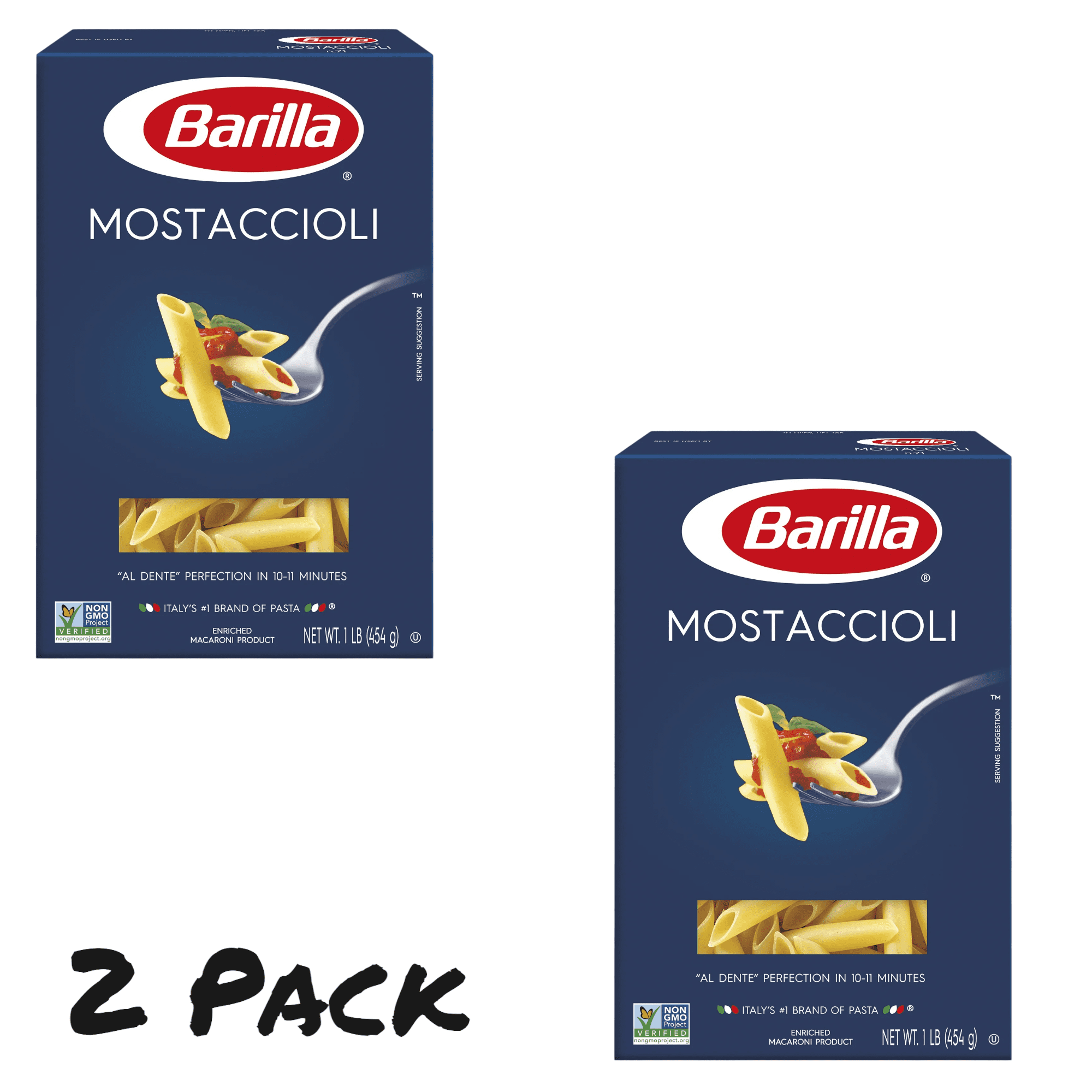 Barilla Mostaccioli Pasta, 2 Pack, Smooth Tube Shape, Durum Wheat ...