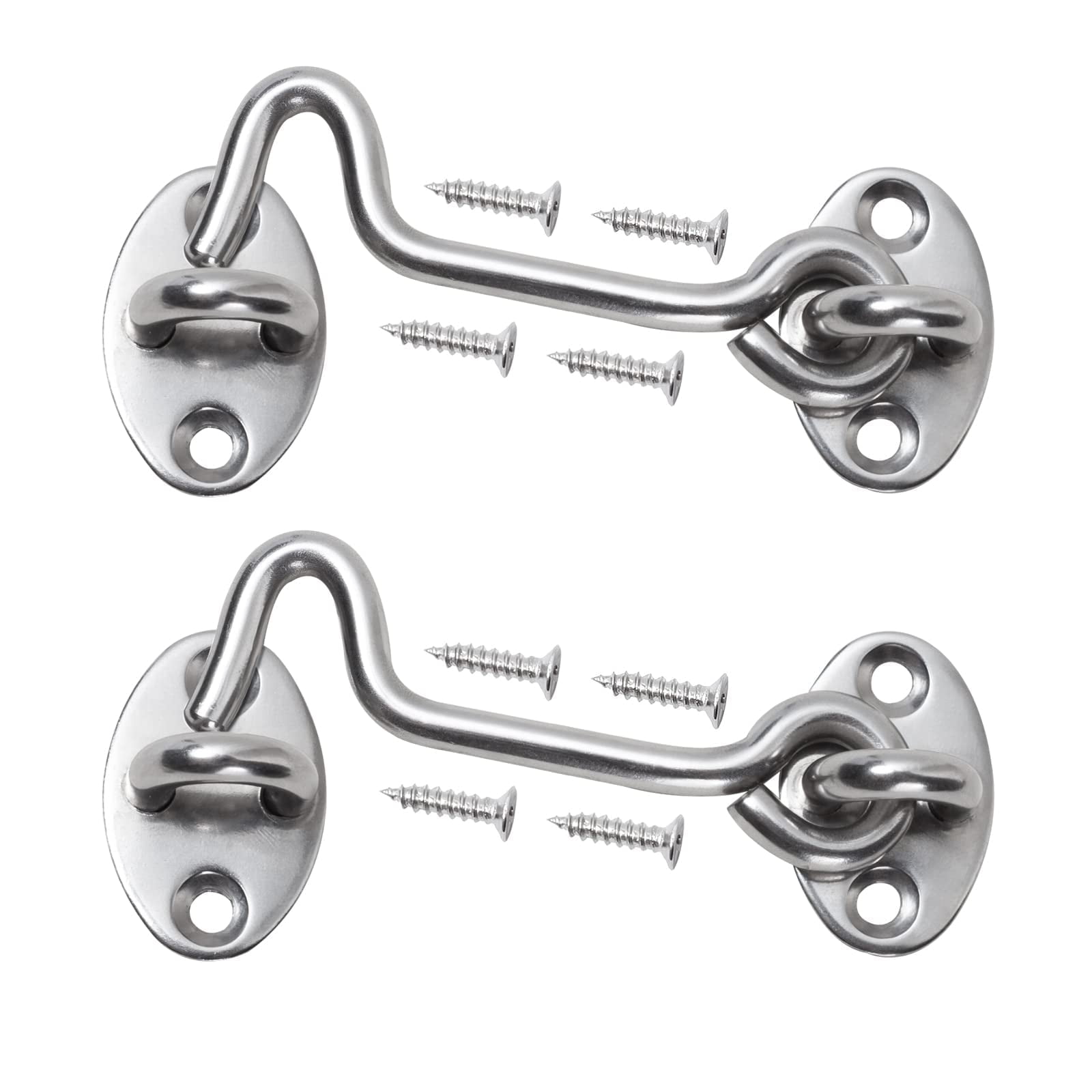 2 Pack Barn Door Latch Lock 4" Silver Hook and Eye Latch with Screws ...