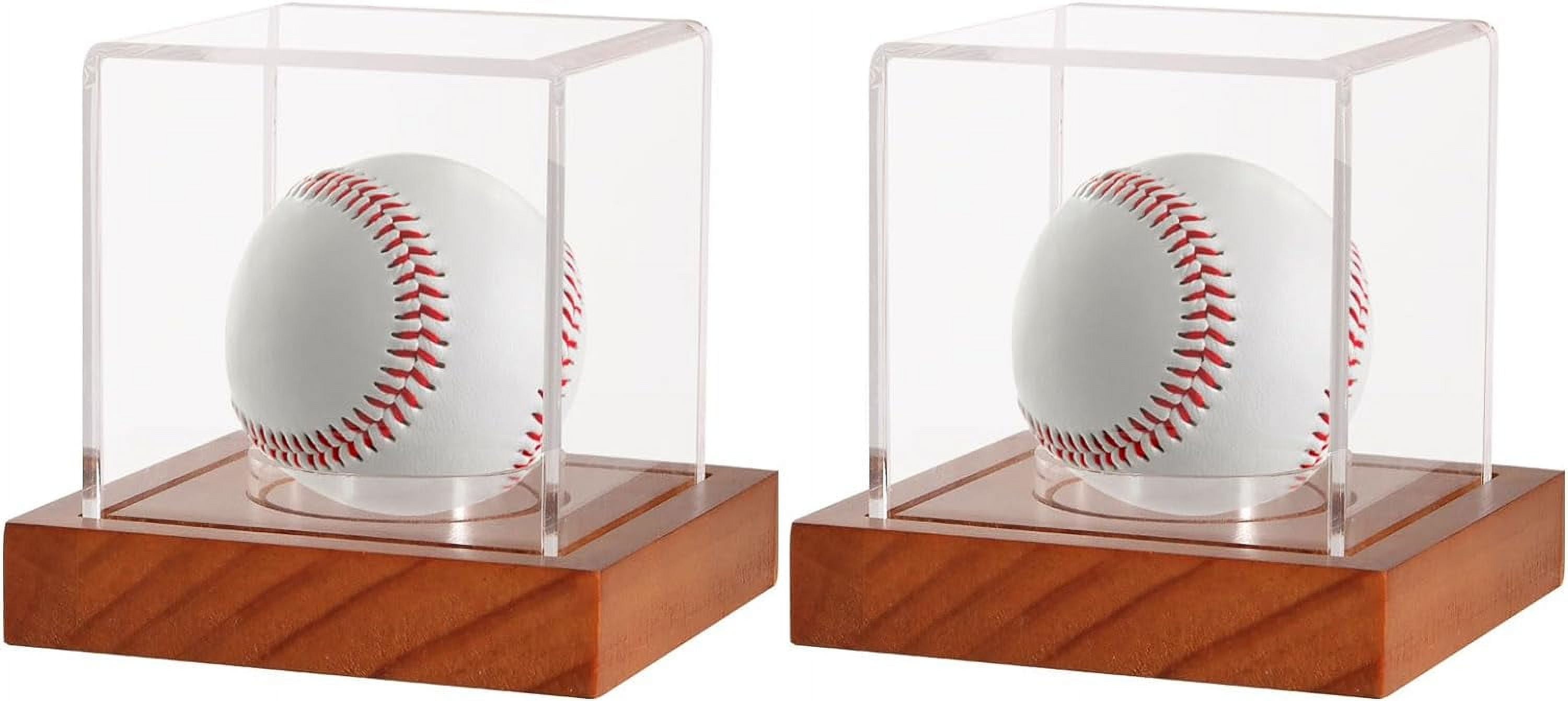 2 Pack Baseball Holder with Wooden Base Clear Baseball Display Case ...