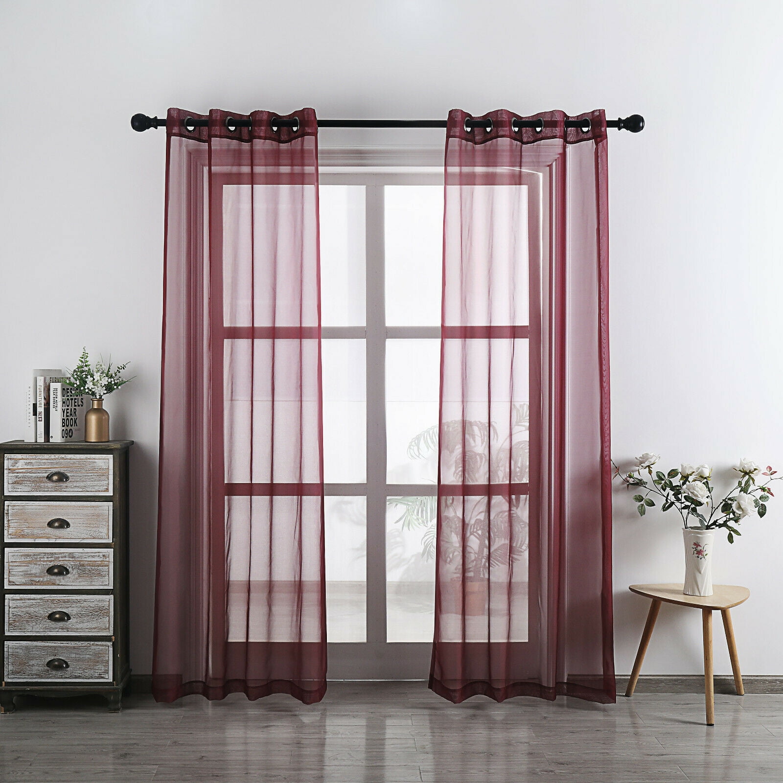 2 Pack Basic Home Grommet Top Sheer Voile Window Curtains - Assorted ...