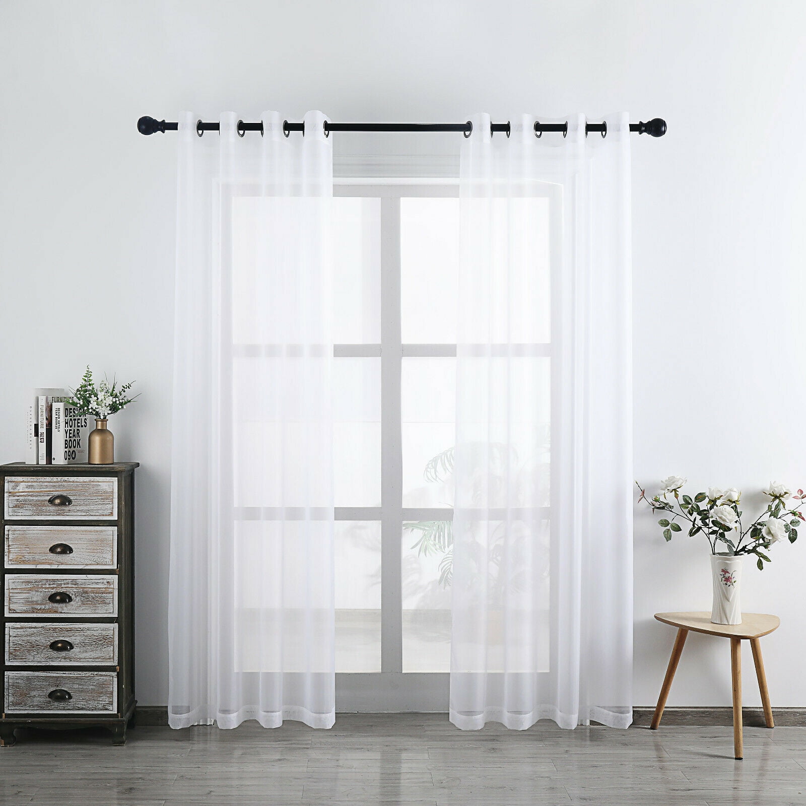 2 Pack Basic Home Grommet Top Sheer Voile Window Curtains - Assorted ...
