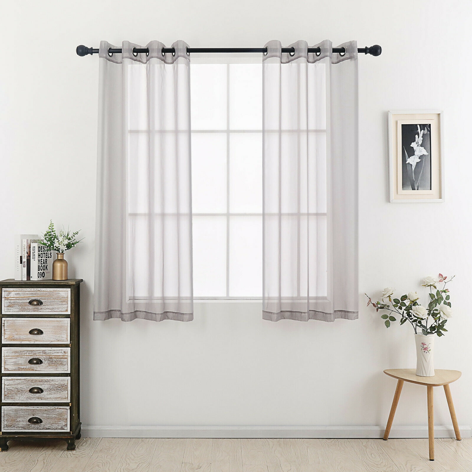 2 Pack Basic Home Grommet Top Sheer Voile Window Curtains - Assorted ...
