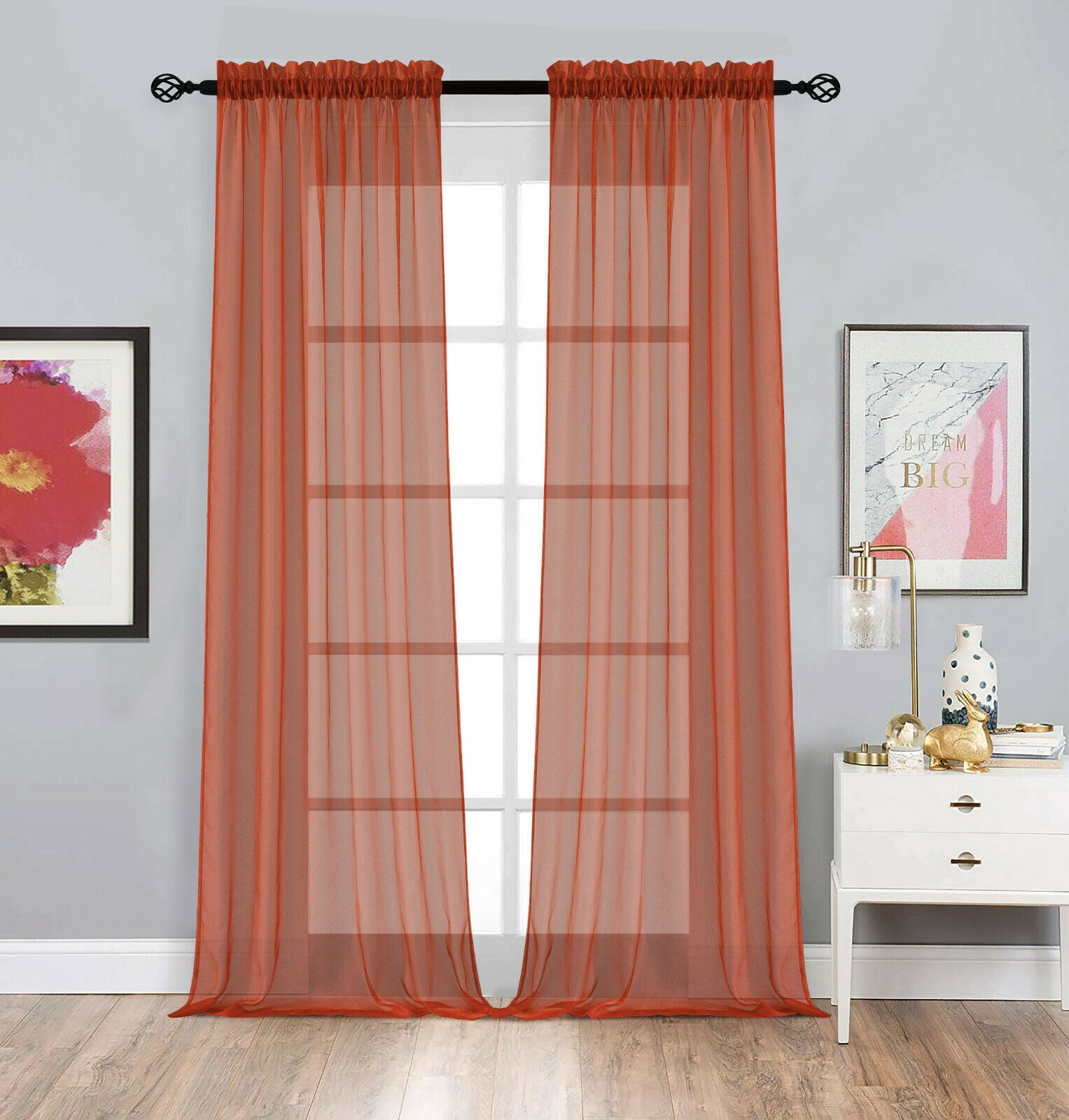2 Pack Basic Home Rod Pocket Sheer Voile Window Curtains - Assorted ...
