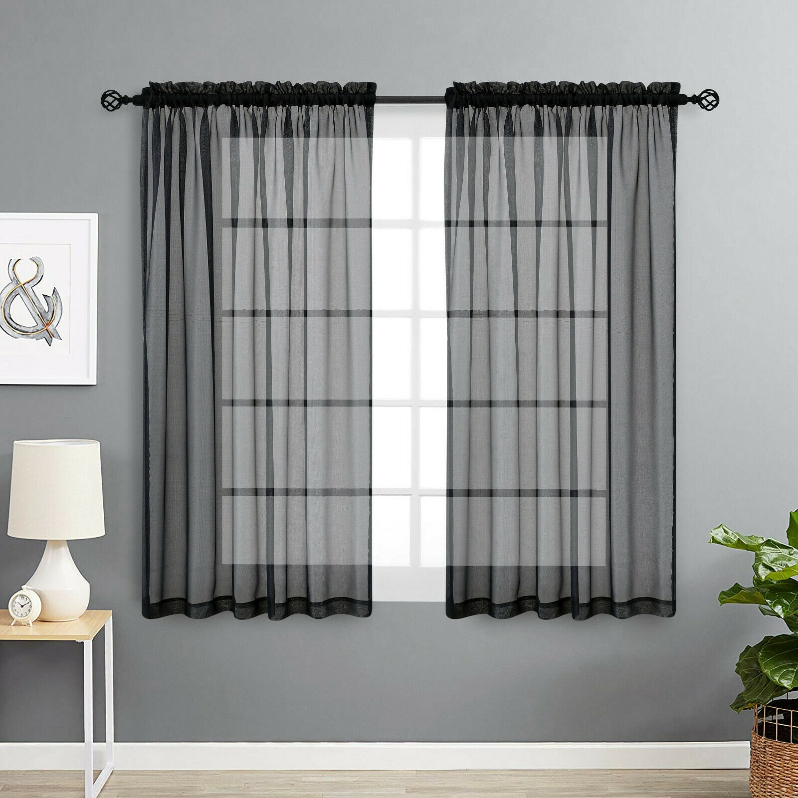 Basic Home 2 Pack Long Panel Rod Pocket Sheer Voile Window Curtains ...