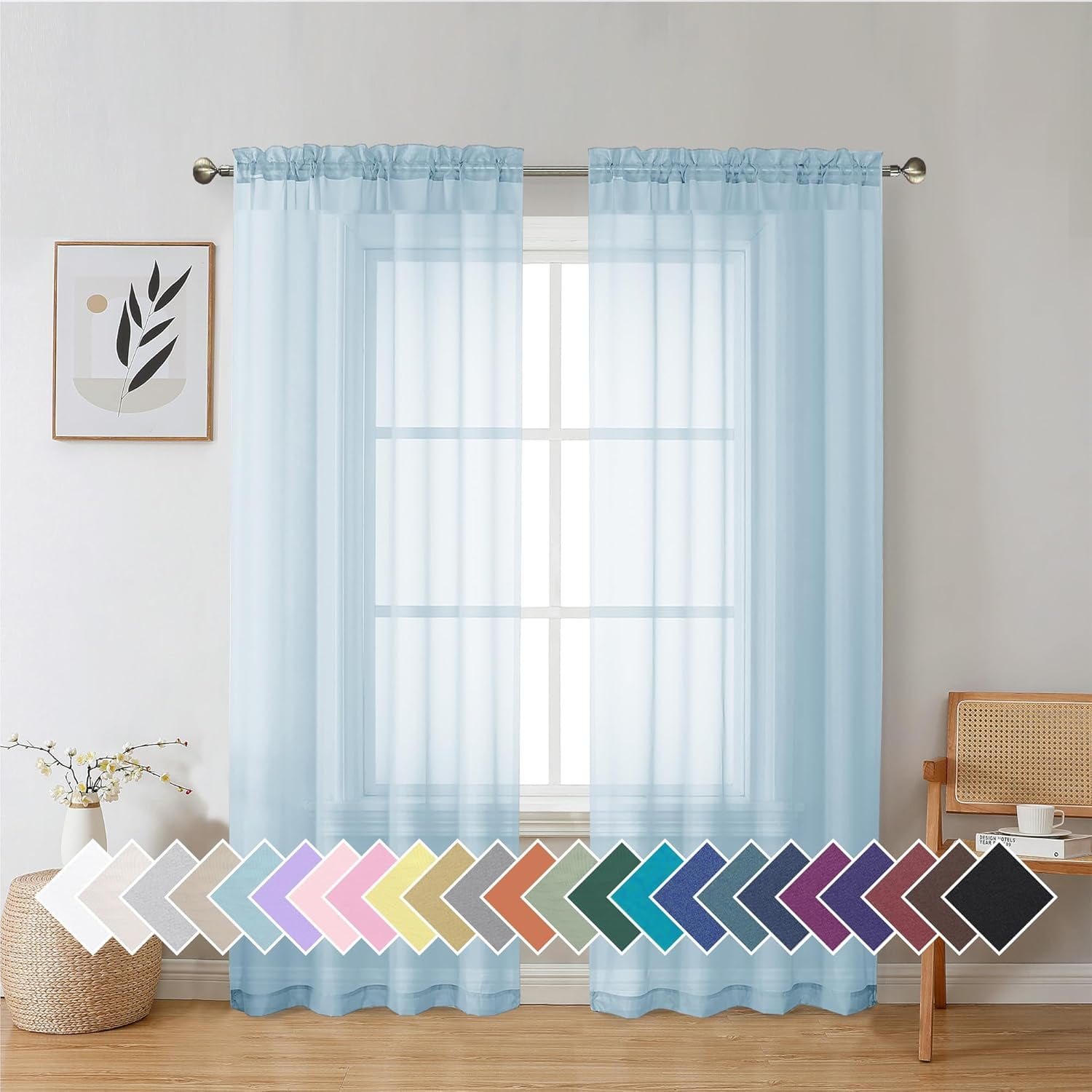 2 Pack: Basic Sky Blue Sheer Curtain Drapes 72 Inch Length 2 Panels for ...