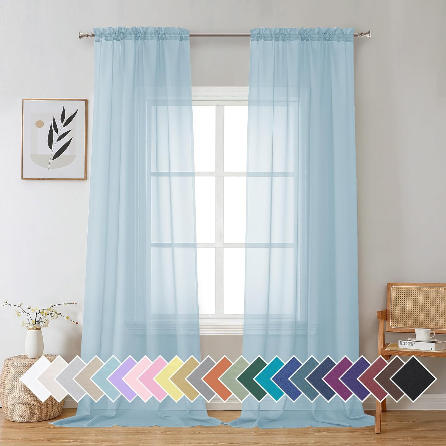 2 Pack: Basic Sky Blue Sheer Curtain Drapes 90 Inch Length 2 Panels for ...