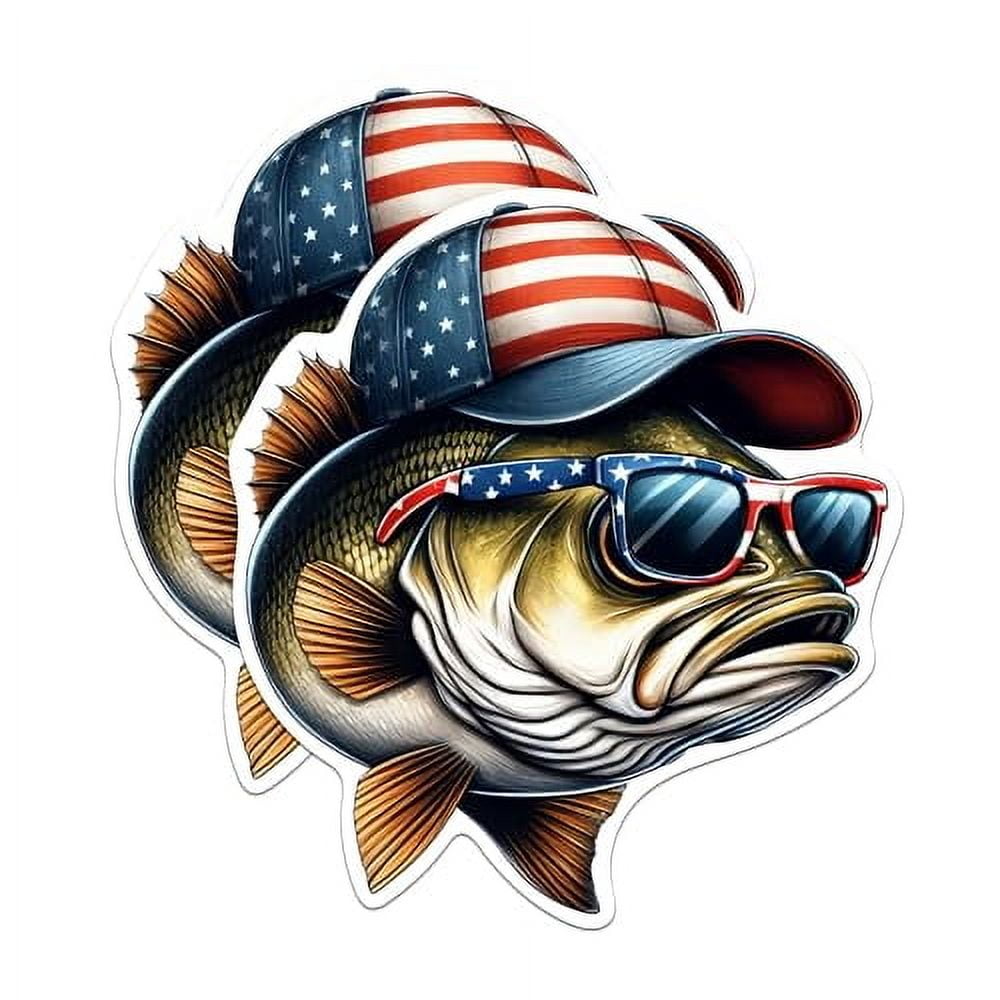 (2 Pack) Bass Fish with American Hat and Sunglasses Magnets - Magnet ...